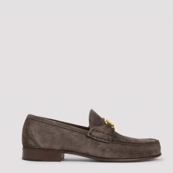 Valentino Garavani Suede Loafers With Metal Vlogo Signature - Grey
