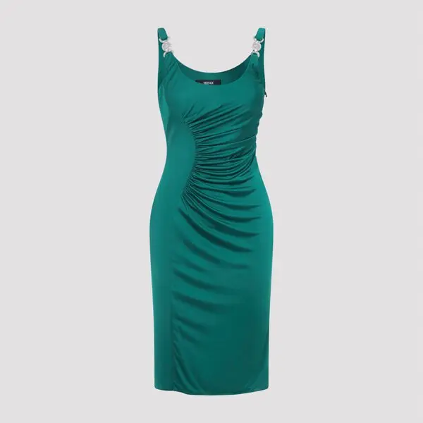 Versace Ruched Mini Dress With Embellished Straps