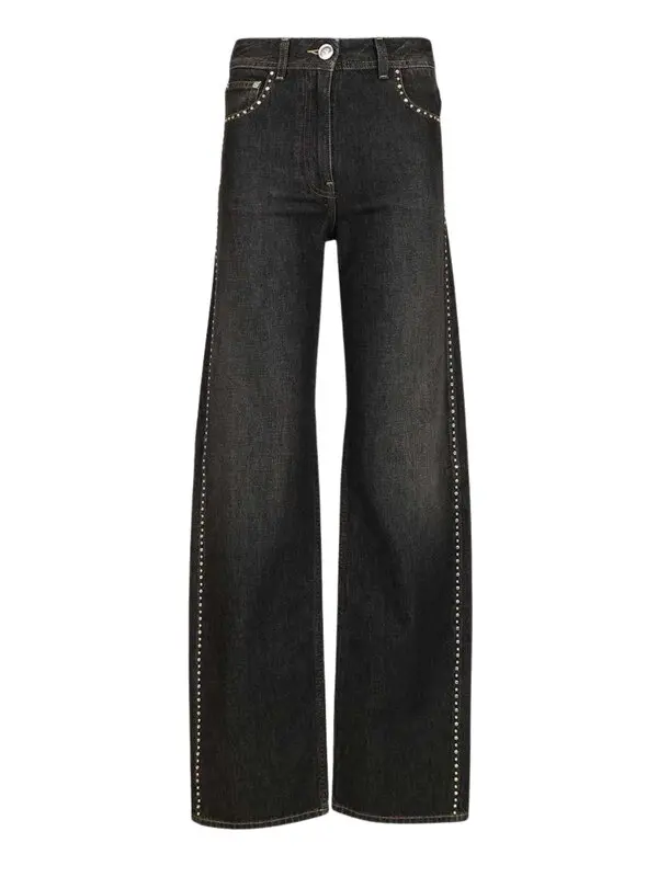 Versace Studded Wide-leg Denim Trousers - Black