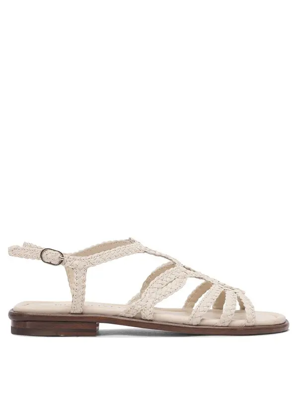 PONS QUINTANA Braided Leather Flat Sandals - Beige