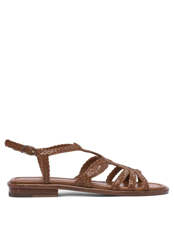 PONS QUINTANA Braided Leather Flat Sandals - Brown