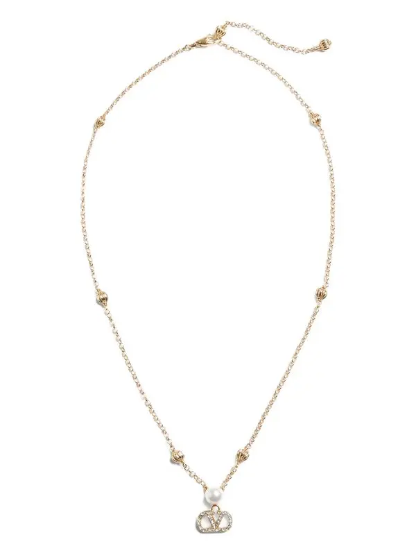 Valentino Garavani Gold-tone Chain Necklace With Pearl And Logo Detail - Oro