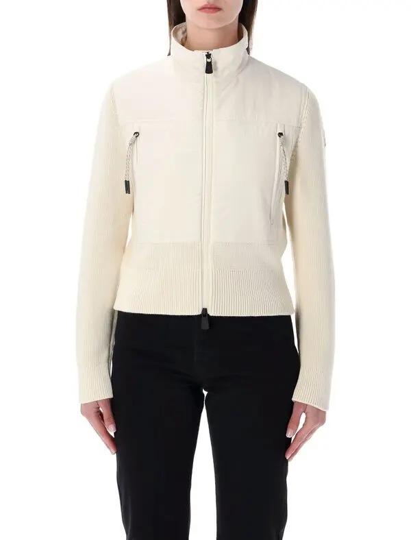 Moncler Cropped Zip-up Knit Cardigan - White