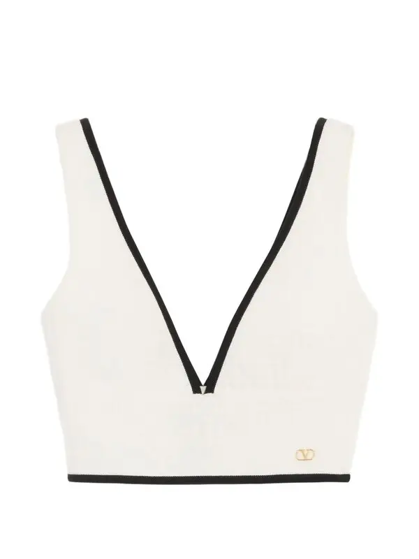 Valentino Garavani Contrasting Grosgrain Trim Zip Closure Top - Bianco