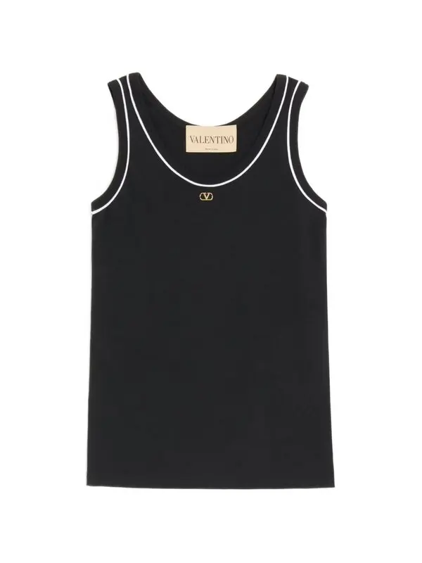 Valentino Garavani Vlogo Embellished Cotton Jersey Tank Top - Nero