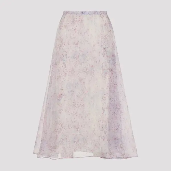Alberta Ferretti Silk Organza Floral Print Midi Skirt - Multicolour