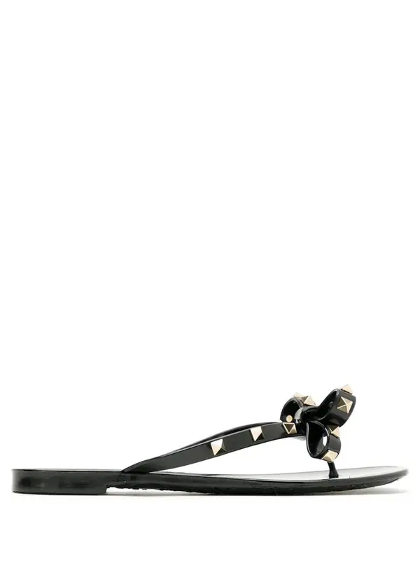 Valentino Garavani Mini Bow Sandals With Platinum-finish Studs - Nero