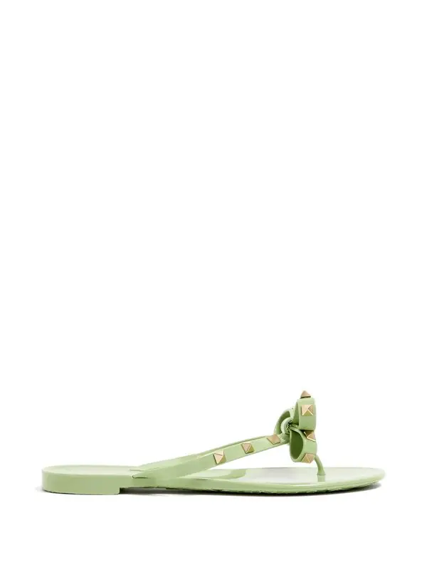 Valentino Garavani Bow Flat Sandals With Platinum-finish Studs And 5mm Heel