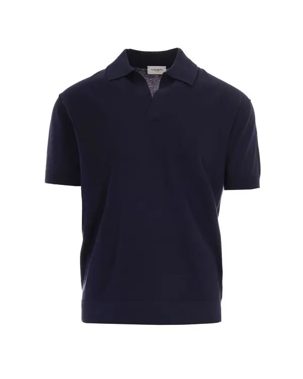 PAOLO PECORA Short Sleeve Knit Polo Shirt - Blu