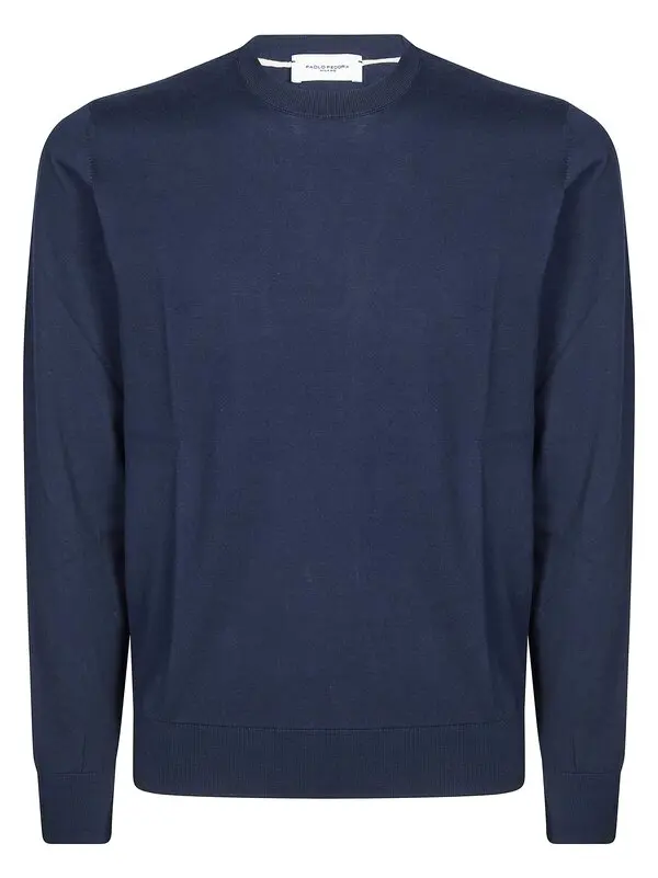 PAOLO PECORA Crew Neck Long Sleeve Cotton Sweater - Blu