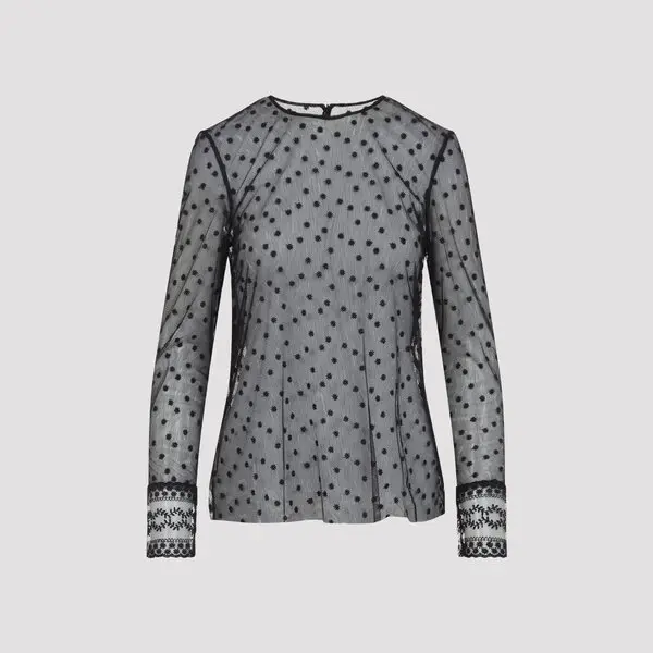 Alberta Ferretti Long Sleeve Pois Tulle Top - Black