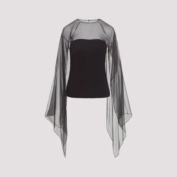 Alberta Ferretti Sheer Cape-sleeved Top - Brown