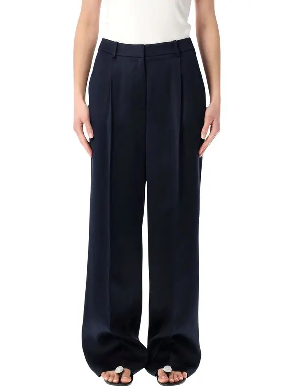 ANINE BING High-waisted Pleated Wide-leg Trousers - Blue