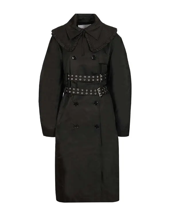 GANNI Double-breasted Belted Trench Coat - Black