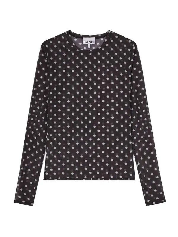 GANNI Polka Dot Sheer Long Sleeve Top - Black