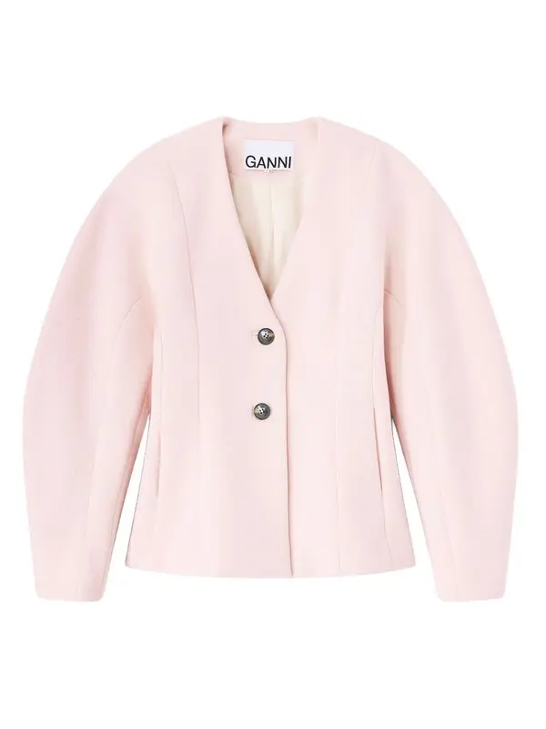 GANNI Wool-blend V-neck Blazer Jacket - Pink