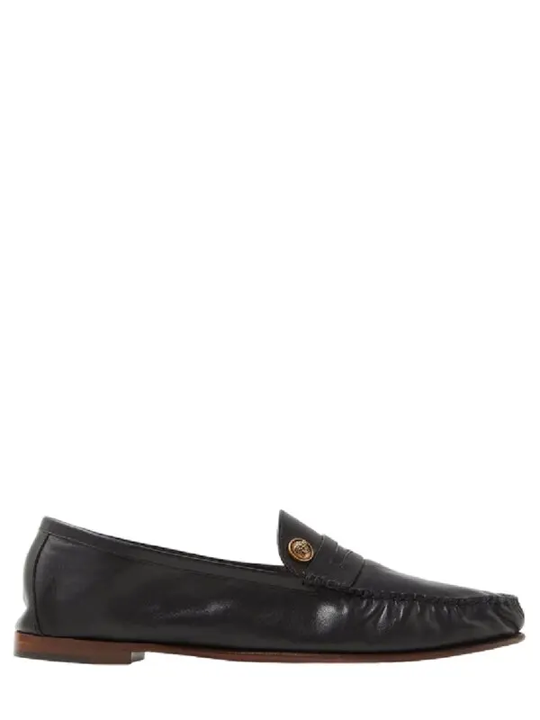 Versace Flat Loafers With Medusa Hardware - Black