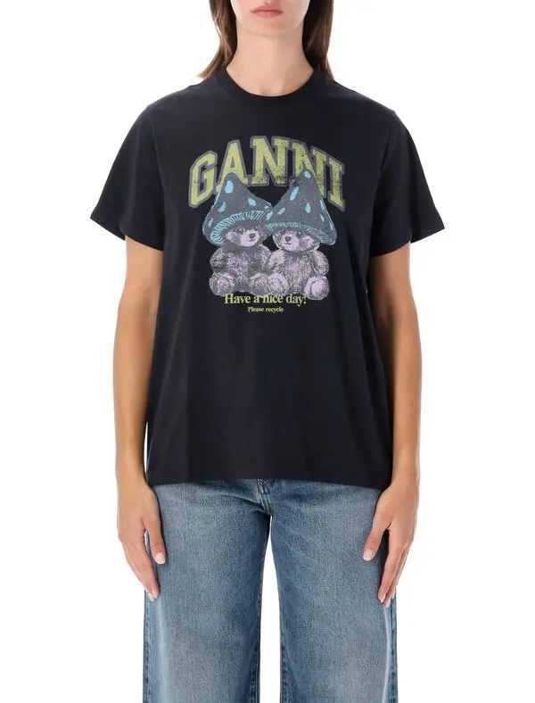 GANNI Graphic Cotton T-shirt - Phantom Black