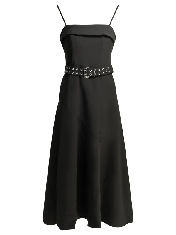 GANNI Asymmetrical Long Dress With Belt - Black