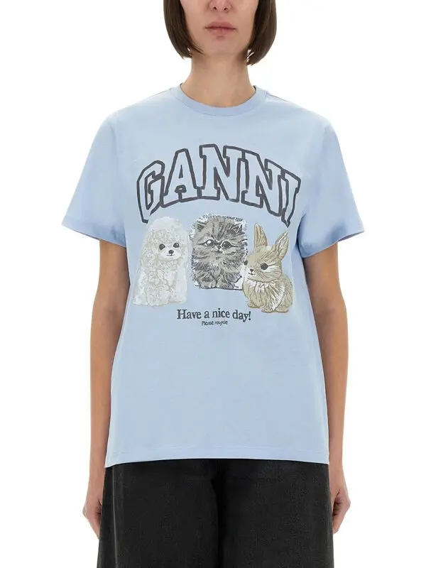 GANNI Relaxed Fit Organic Cotton T-shirt - Blue