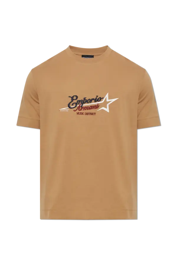 Emporio Armani T-shirt With Embroidered Logo - Beige