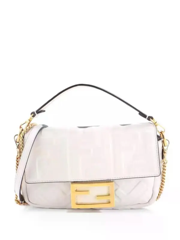 Fendi Baguette Nm Bag Zucca Embossed Leather Mini Crossbody Bag - Neutrals