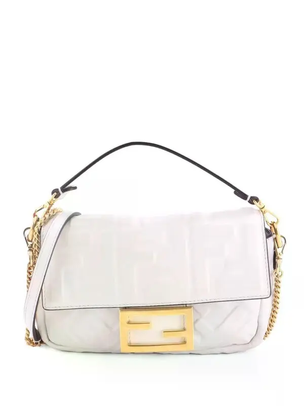 Fendi Baguette Nm Bag Zucca Embossed Leather Mini Crossbody Bag - Neutrals