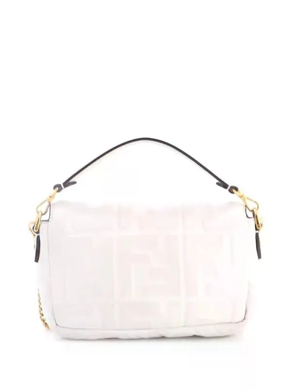 Fendi Baguette Nm Bag Zucca Embossed Leather Mini Crossbody Bag - Neutrals