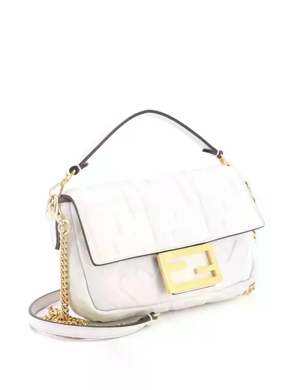 Fendi Baguette Nm Bag Zucca Embossed Leather Mini Crossbody Bag - Neutrals