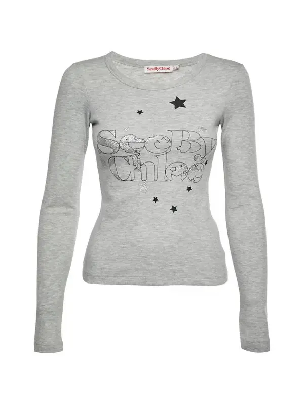 See By Chloé Logo Print Long Sleeve T-shirt - Grey