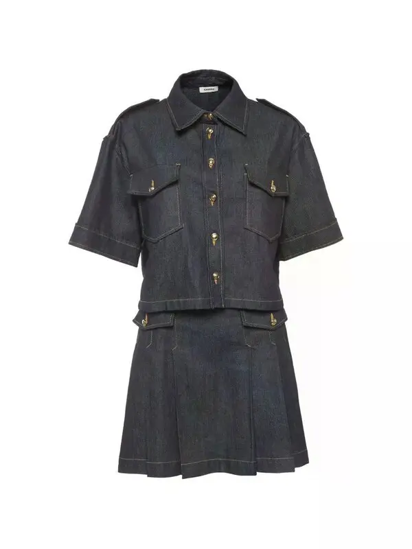 Sandro Cropped Mini Skirt Set With Contrast Stitching - Blue