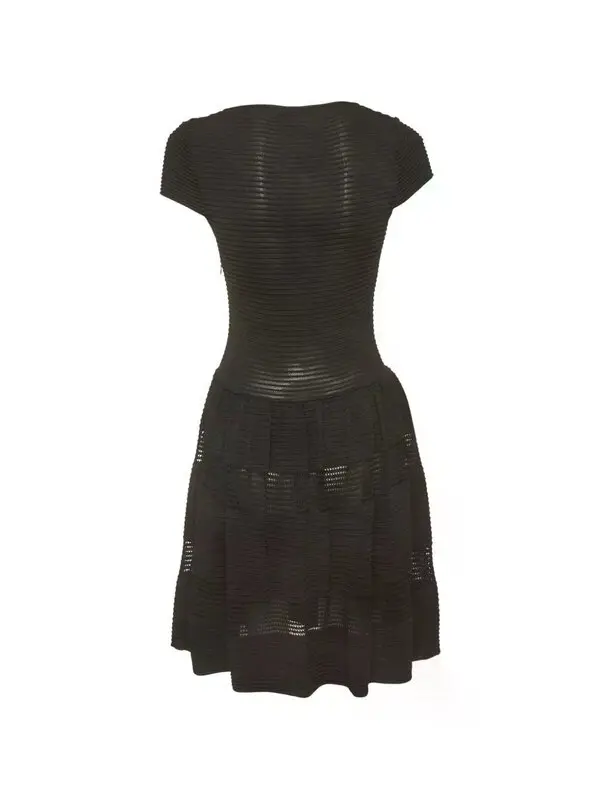 Valentino Garavani Patterned Knit Square Neck Short Sleeve Mini Dress - Black
