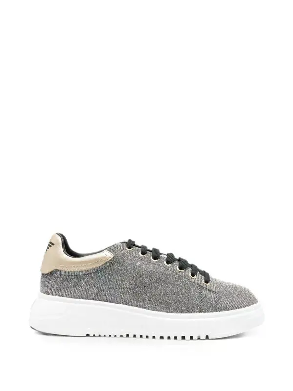 Emporio Armani Glitter Effect Logo Patch Sneakers - Grey