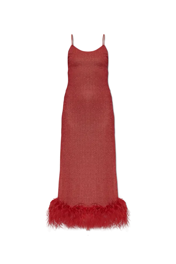 Oseree Feather Trim Maxi Dress