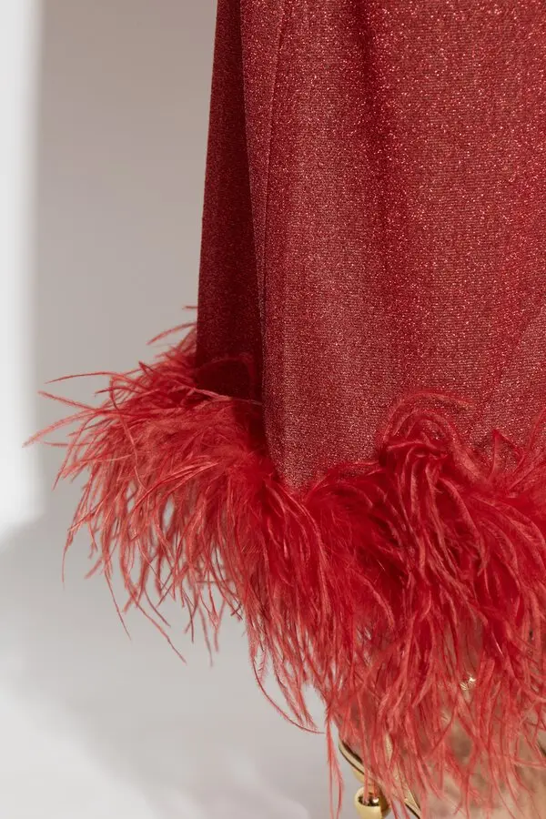 Oseree Feather Trim Maxi Dress