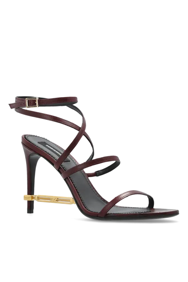 Dsquared2 Leather Heeled Sandals With Gold Embellishment
