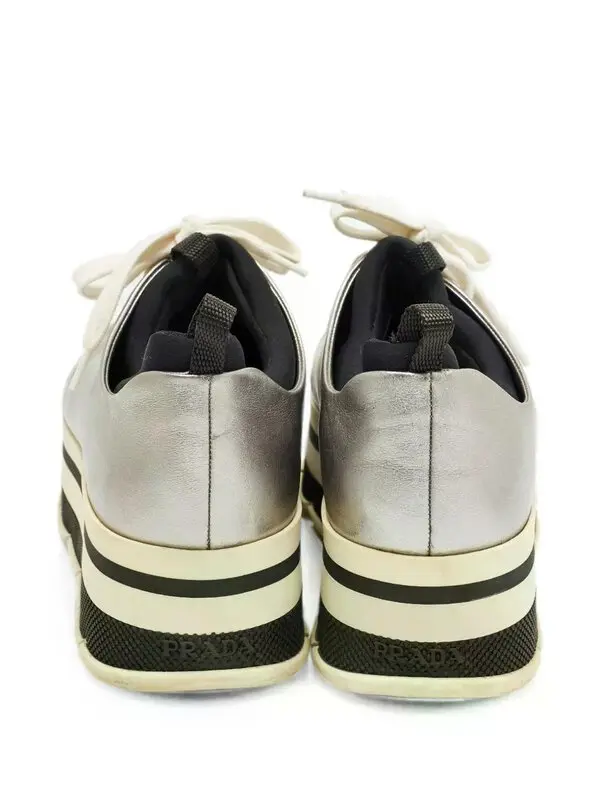 Prada Metallic Leather Platform Lace-up Sneakers
