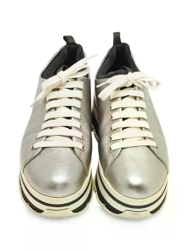 Prada Metallic Leather Platform Lace-up Sneakers