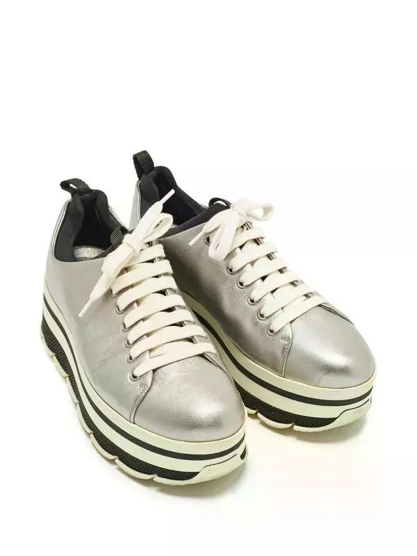 Prada Metallic Leather Platform Lace-up Sneakers