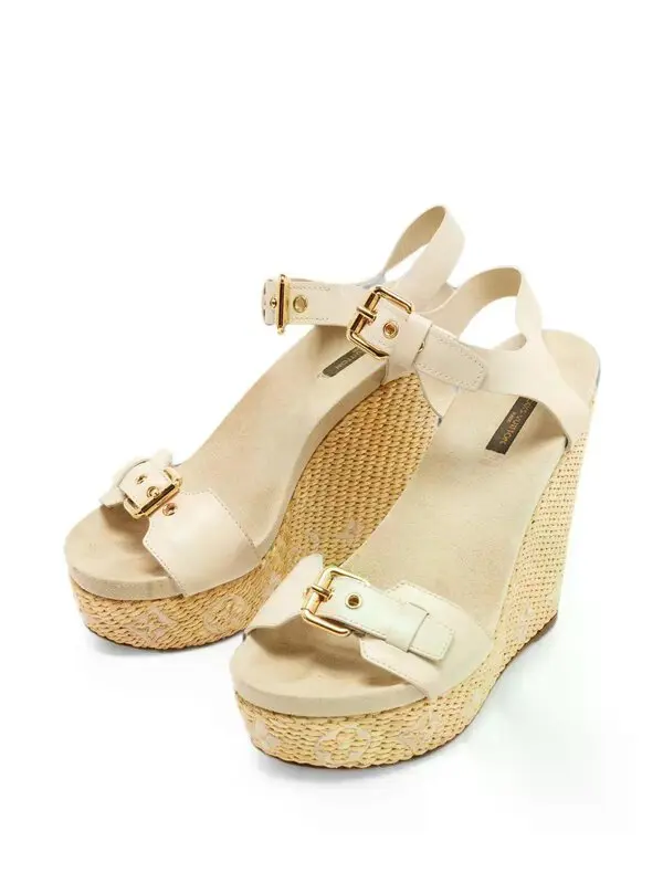 LOUIS VUITTON Buckled Platform Wedge Sandals