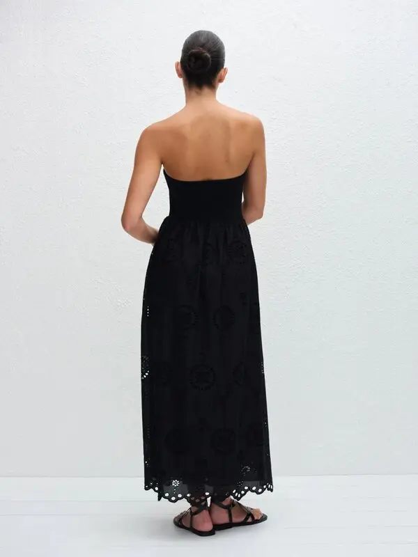 Matteau Strapless Knit And Broderie Midi Dress