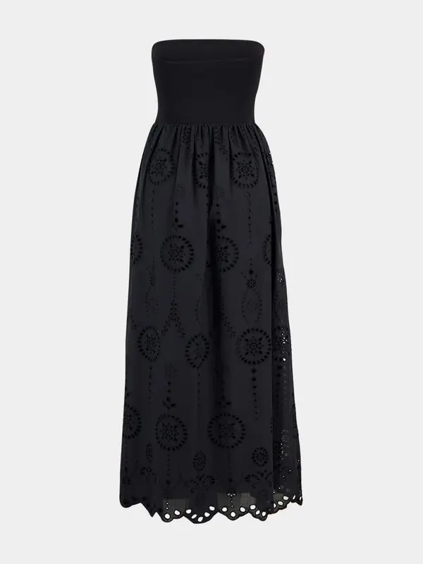 Matteau Strapless Knit And Broderie Midi Dress