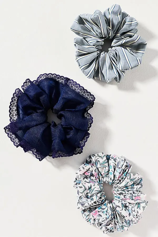 Anthropologie Paradise Scrunchies, Set Of 3 - Navy