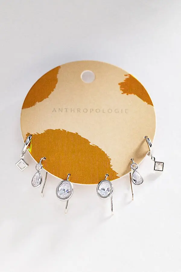 Anthropologie Mixed Crystal Earrings Set Of 3 - Silver