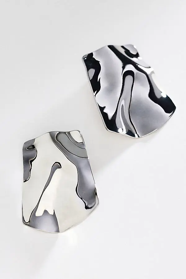 Anthropologie Hammered Metal Post Earrgs - Silver