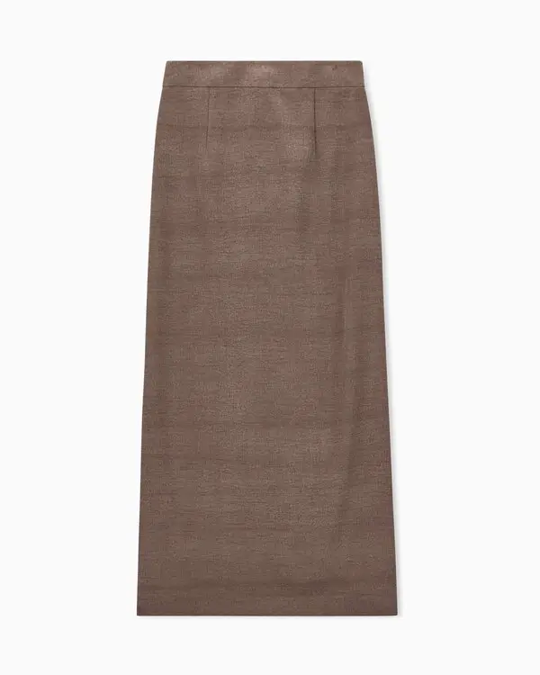 Giorgio Armani Long Wrap Skirt In Washed Silk And Wool With A Patch Pocket