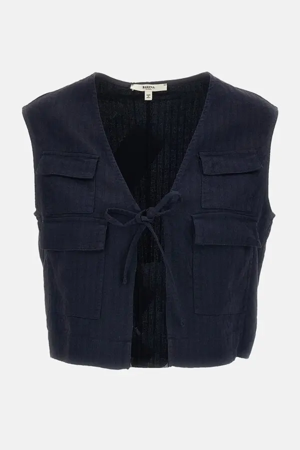 Barena Venezia Herringbone-effect Linen-blend Waistcoat - Blu
