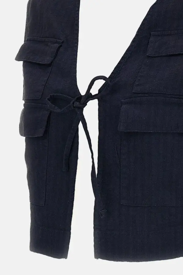 Barena Venezia Herringbone-effect Linen-blend Waistcoat - Blu