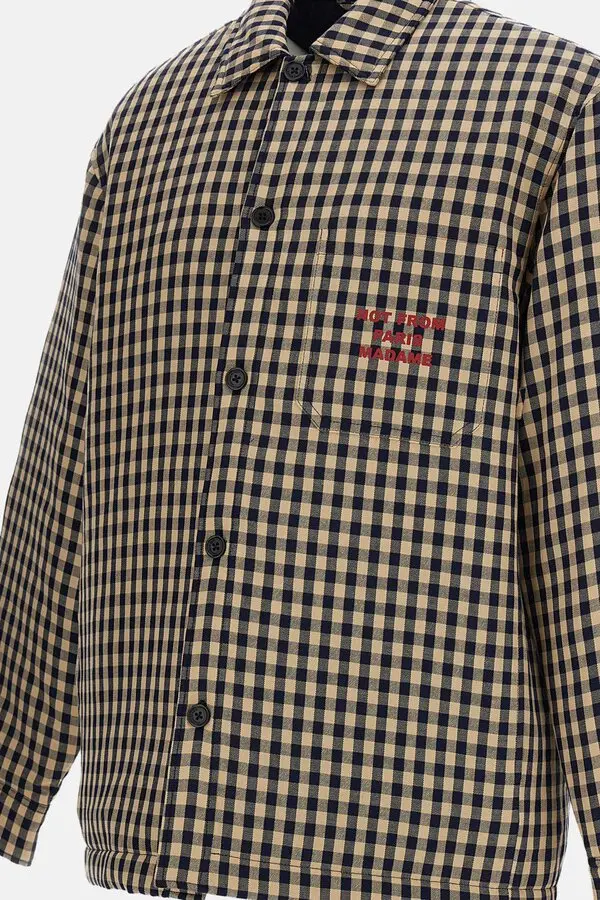 Drole De Monsieur Overshirt With A Plaid Slogan