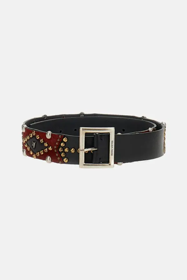 GOLDEN GOOSE Sierra Belt In Leather And Horsehair With Studs - Nero